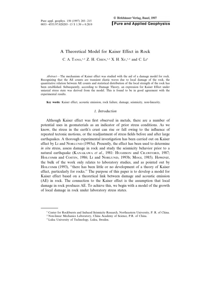 A Theoretical Model for Kaiser Effect in Rock: Establishing a ...