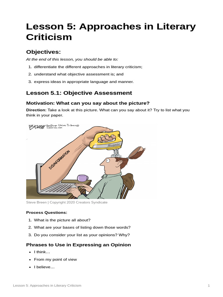 Lesson 5 - Approaches in Literary Criticism (Legal Size) | PDF ...