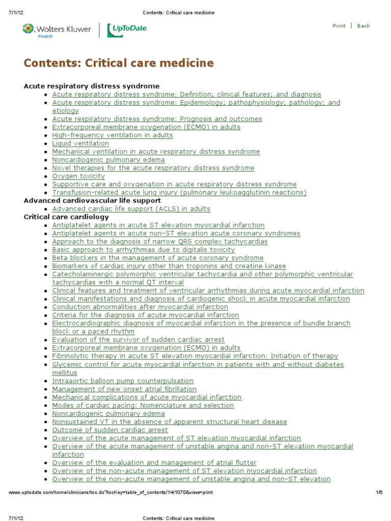 Contents - Critical Care Medicine | PDF | Myocardial Infarction | Shock ...