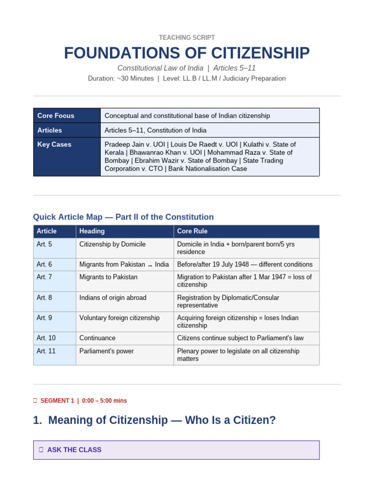 Foundations of Citizenship Teaching Script v2 (1) | PDF | Citizenship ...