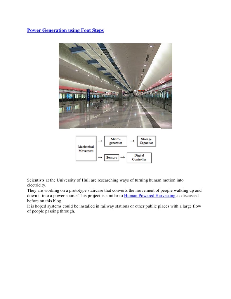 Power Generation Using Foot Steps | PDF | Technology & Engineering