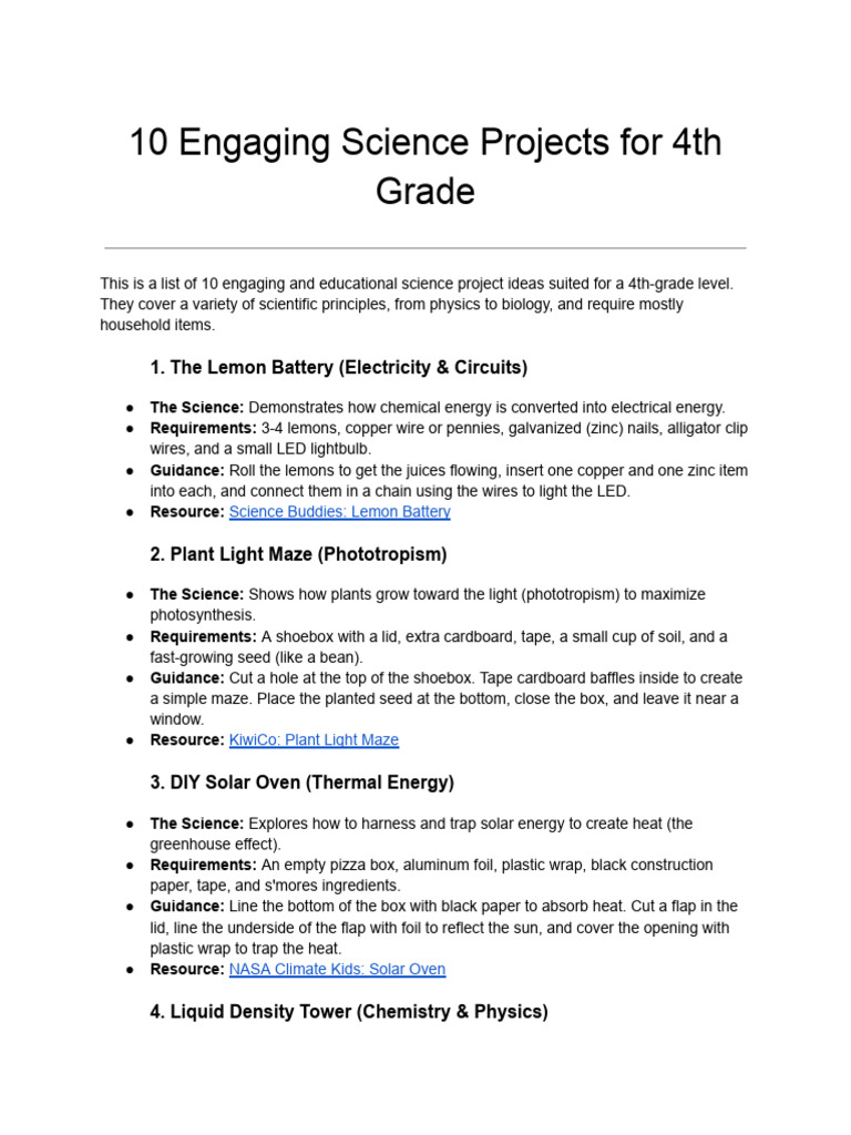 10 Engaging Science Projects For 4th Grade | PDF | Water