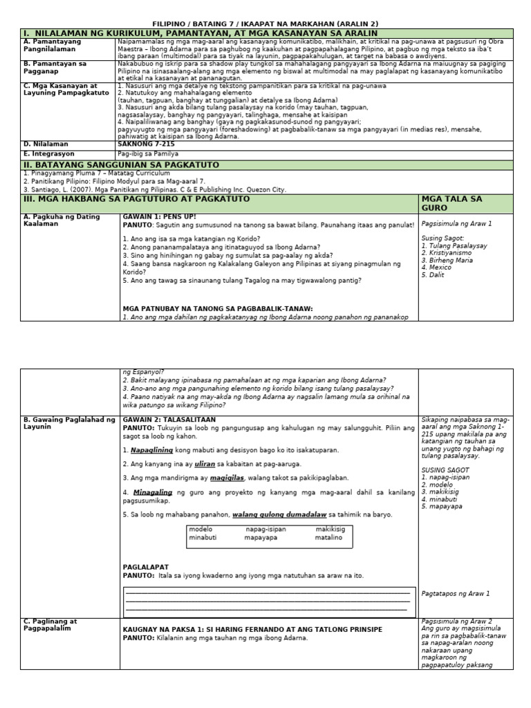 LE-FILIPINO-7 - Q4 - Aralin2 - Saknong 7-215 | PDF