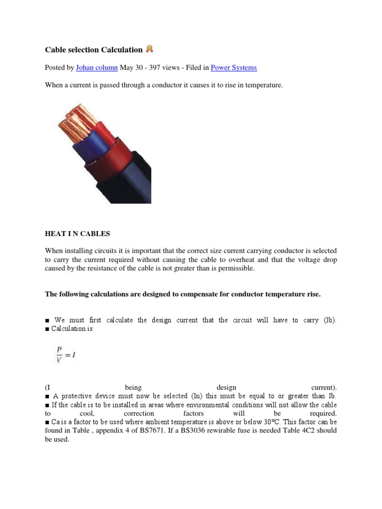 Cable Size Selection and Calculation Guide | PDF | Cable | Electric Current