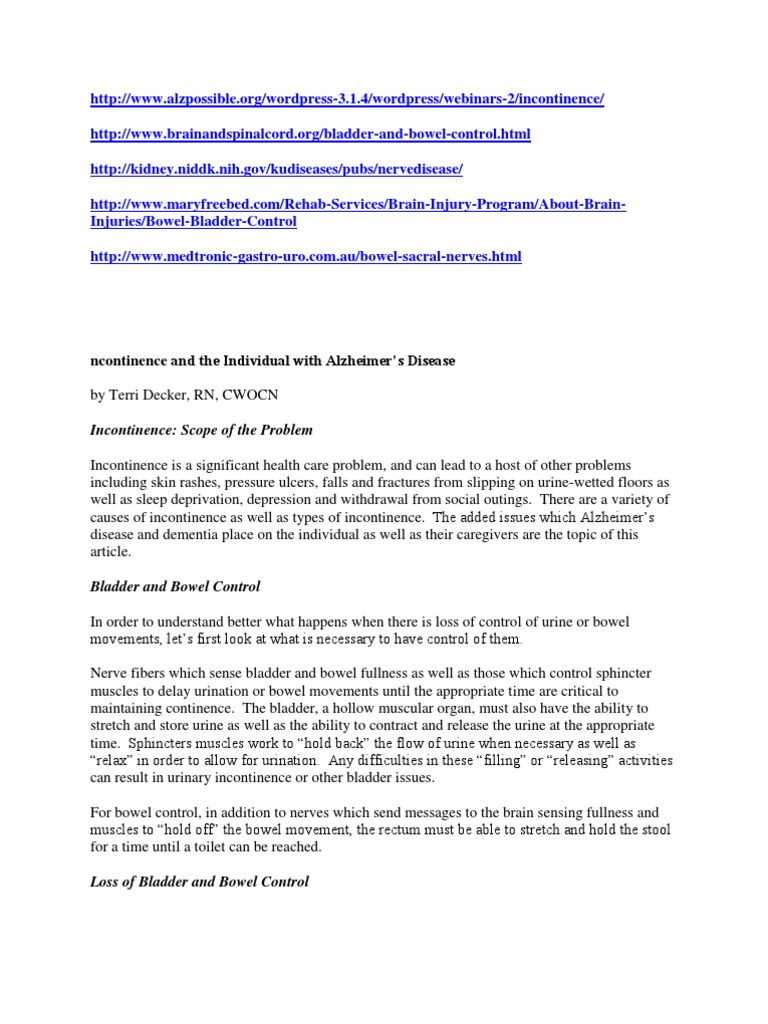 Bladder and Bowel Control | PDF | Urinary Incontinence | Diseases And ...