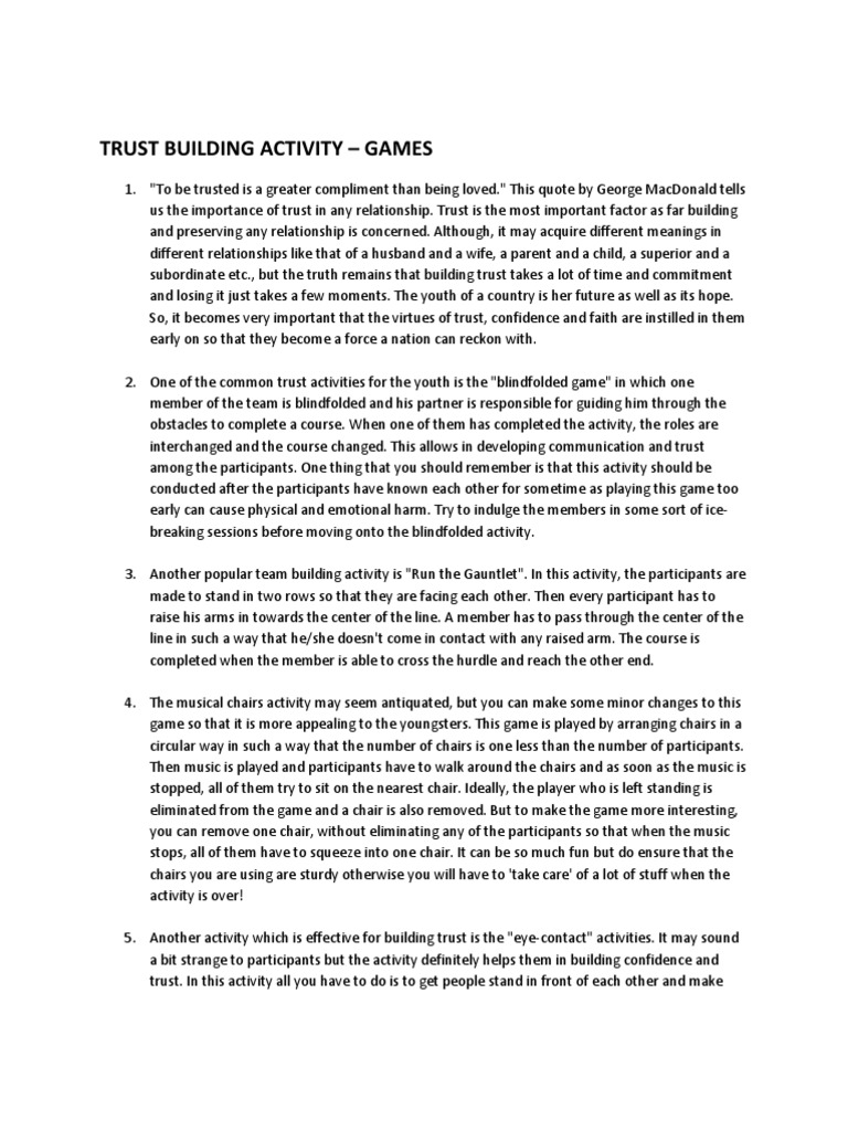 Trust Building Activity | Trust (Emotion) | Competence (Human Resources)