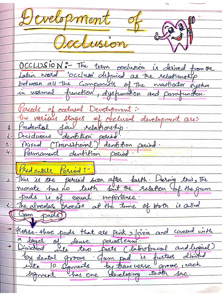 Devlopment of Occlusion Handwritten Notes | PDF