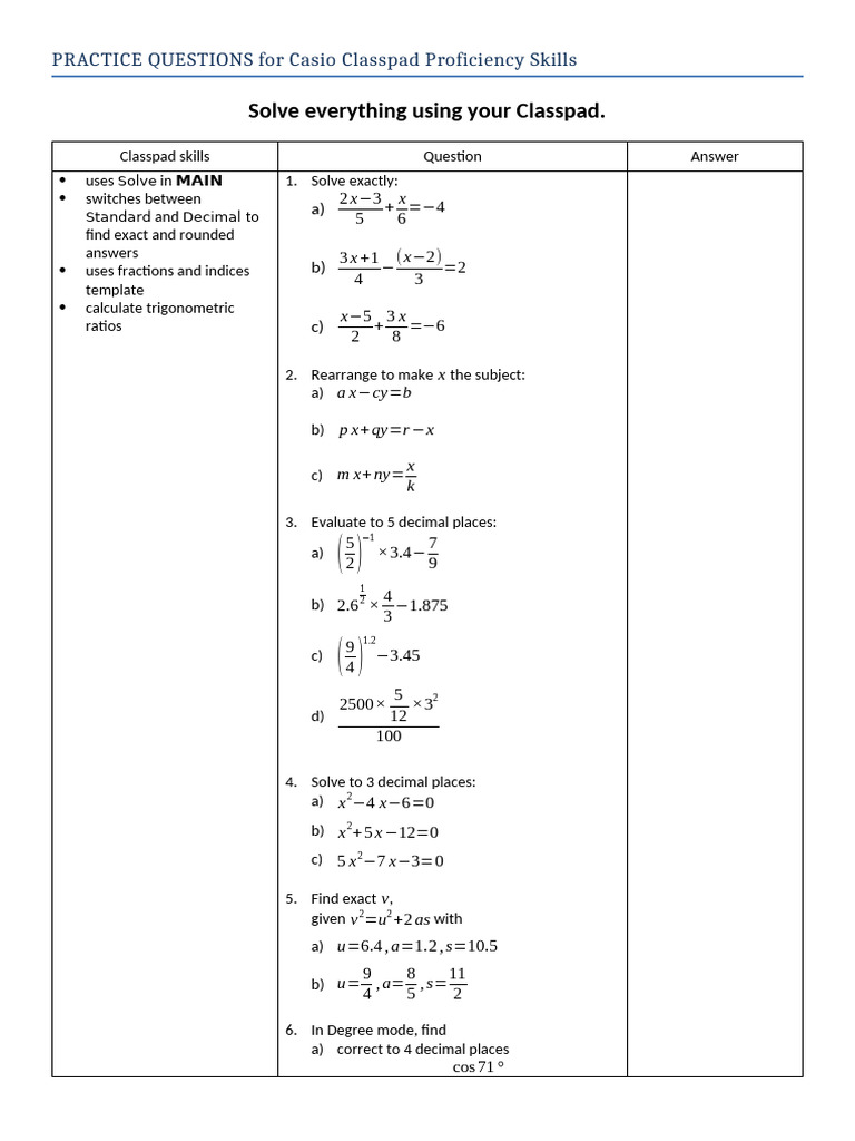 2026 Classpad Skills Practice | PDF | Mathematics