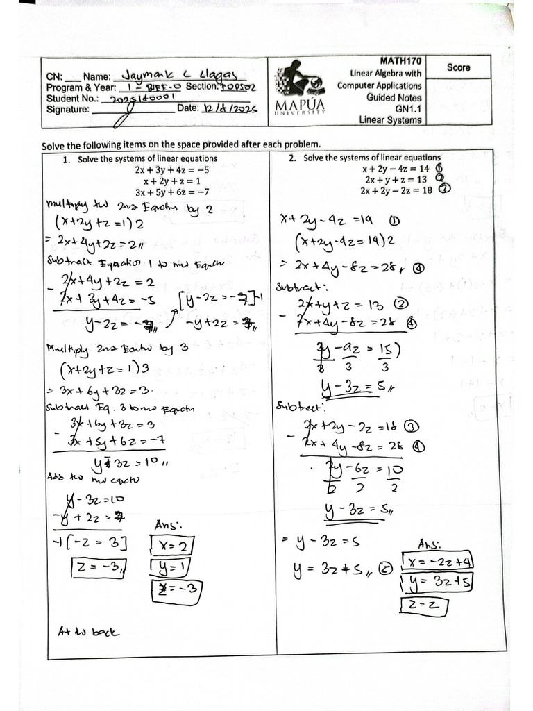 System of Linear Equations With Answer and Solution | PDF