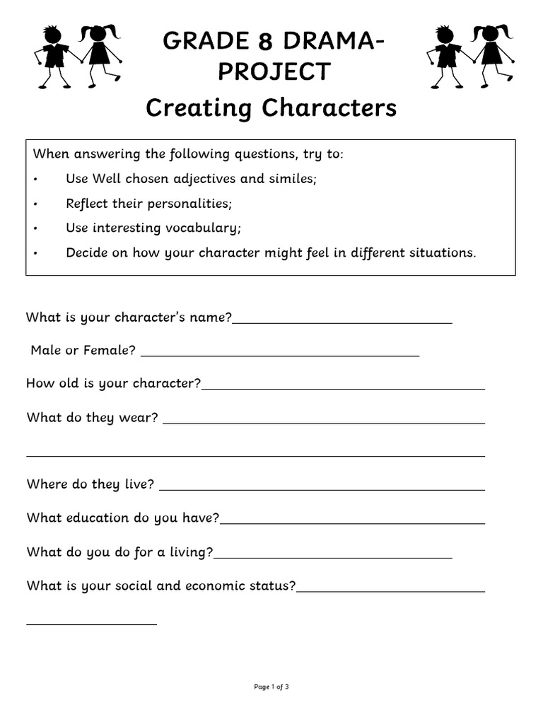 Drama Creating Characters Grade 8 | PDF