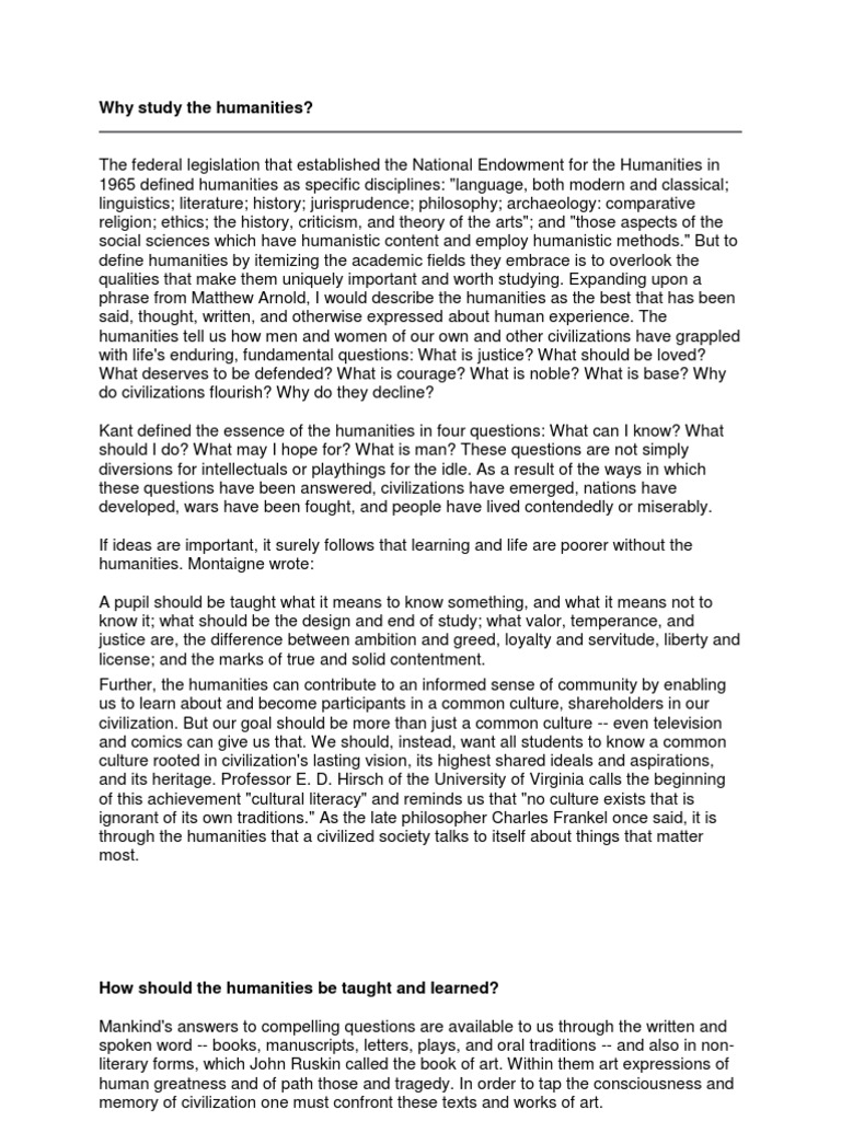 Why Study the Humanities | Humanities | Classics