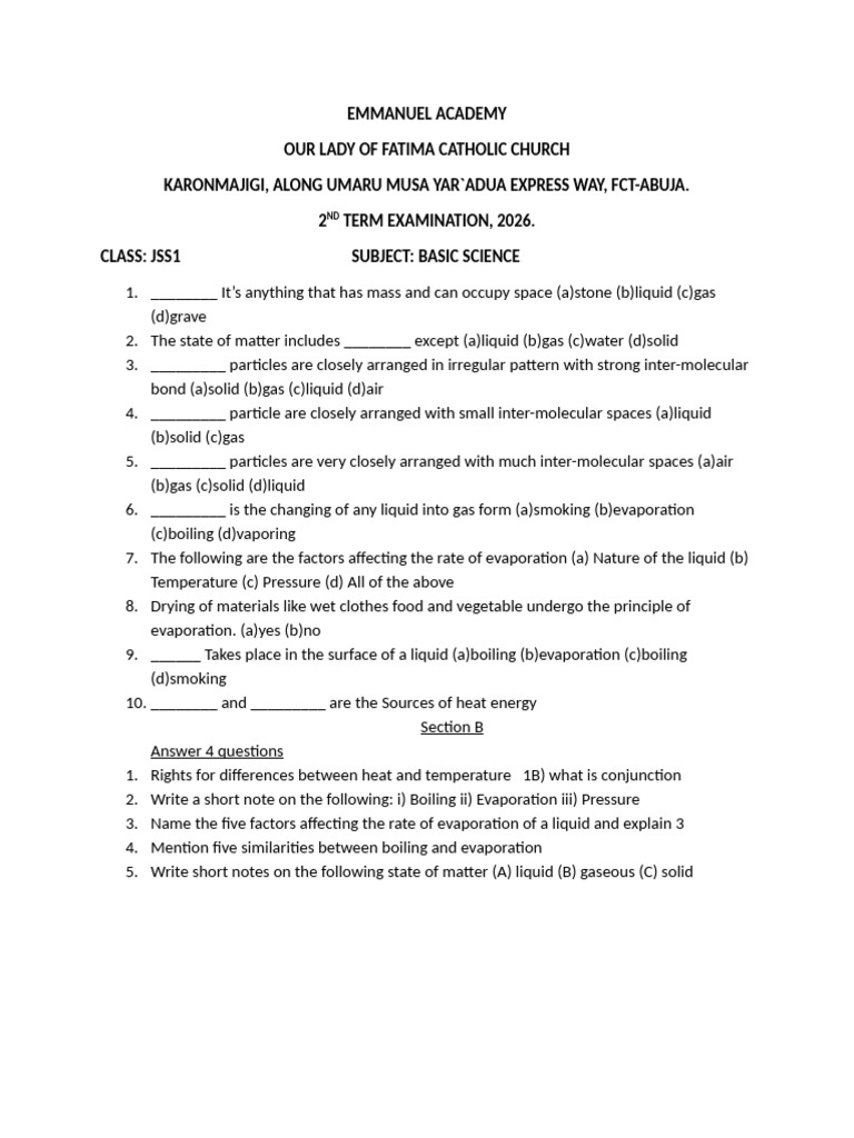 Basic Science Jss2 | PDF