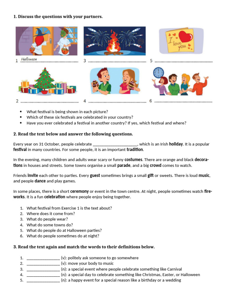 Vocabulary - Festivals & Celebrations | PDF | Carnival | Halloween