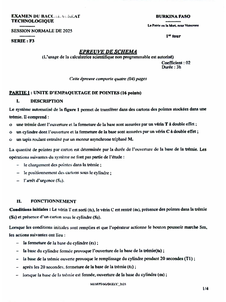 Épreuve Schéma-Automatisme BAC F3 | PDF