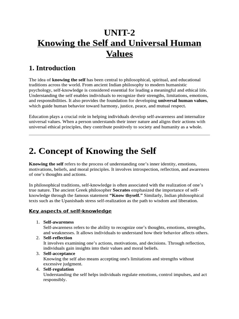 Knowing the Self and Universal Human Values | PDF | Value (Ethics ...
