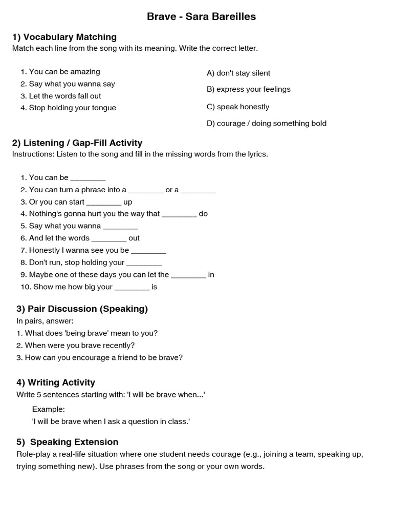 Brave Worksheet Final PDF | PDF