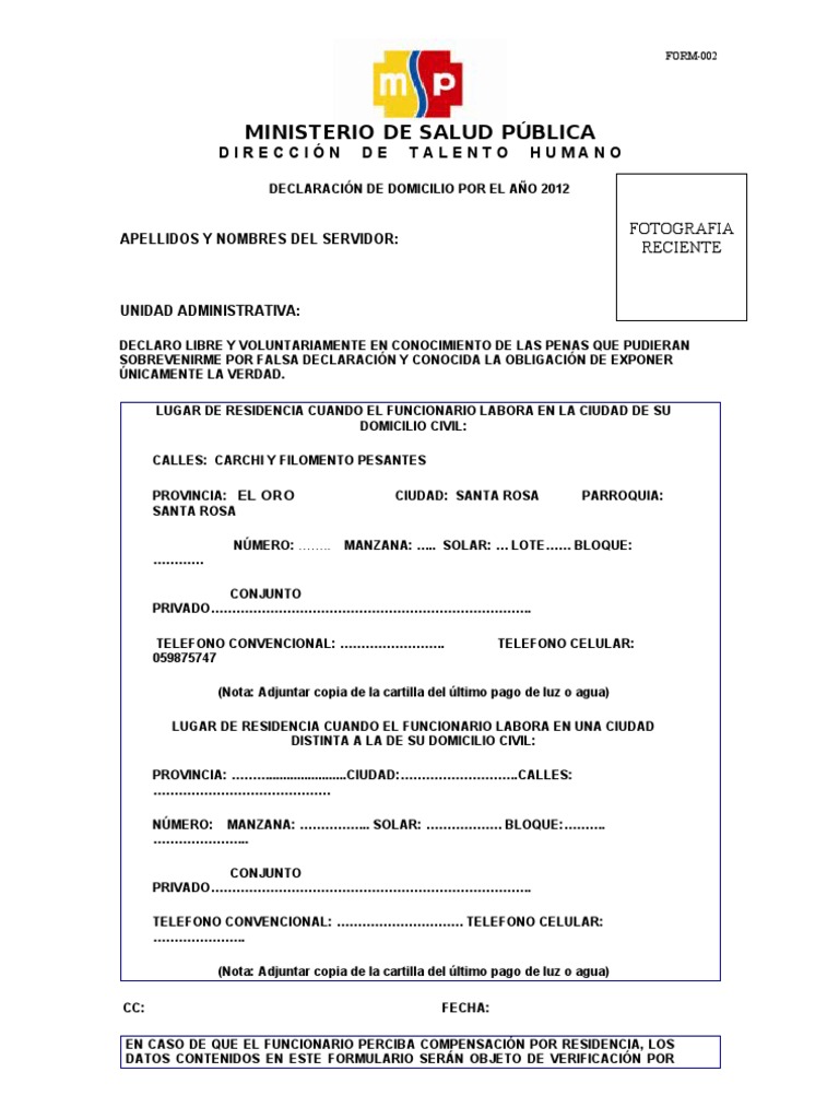 Formulario 002 MSP | PDF