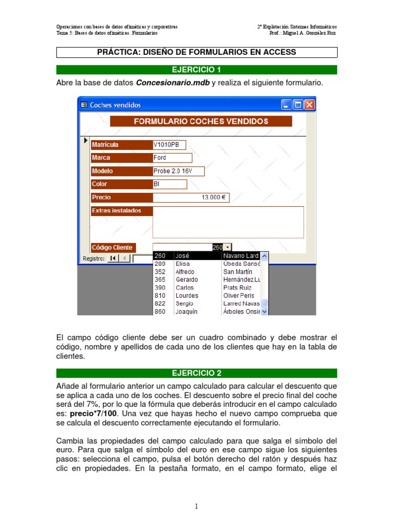 Ejercicios Formularios | PDF | Tabla (base de datos) | Bases de datos