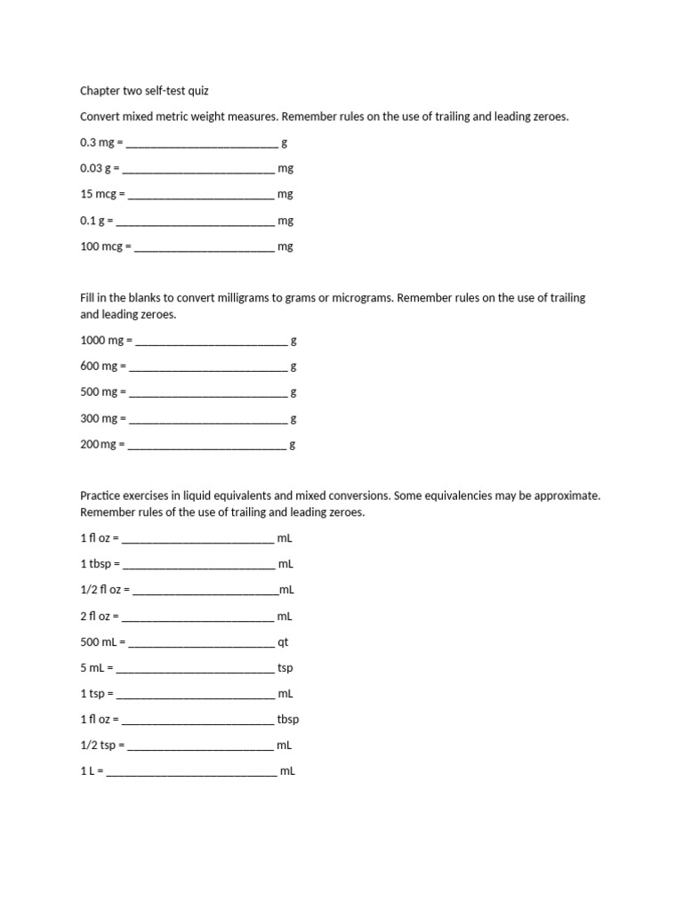 Med+Math+Worksheet+Chapter+2+Metric+and+Household+Systems+of ...