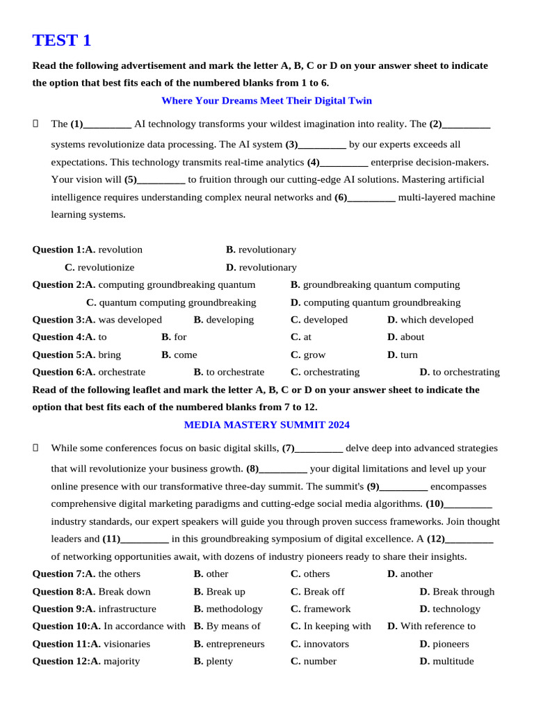Second Semester Midterm Exam GRADE 12 Test 1 | PDF | Artificial ...