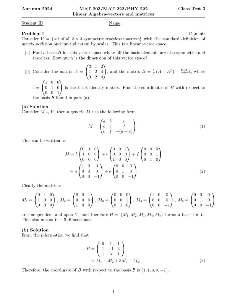Class Test 3 S | PDF | Linear Map | Matrix (Mathematics)