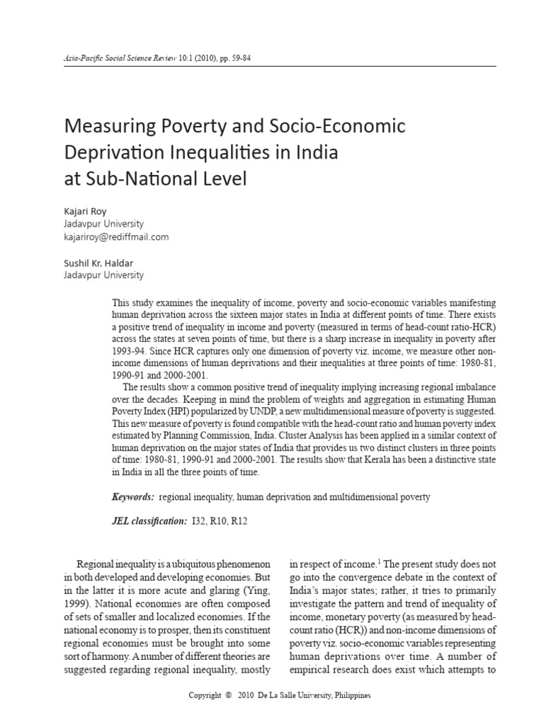 Measuring Poverty and Socio-Economic Deprivation Inequalities in India ...
