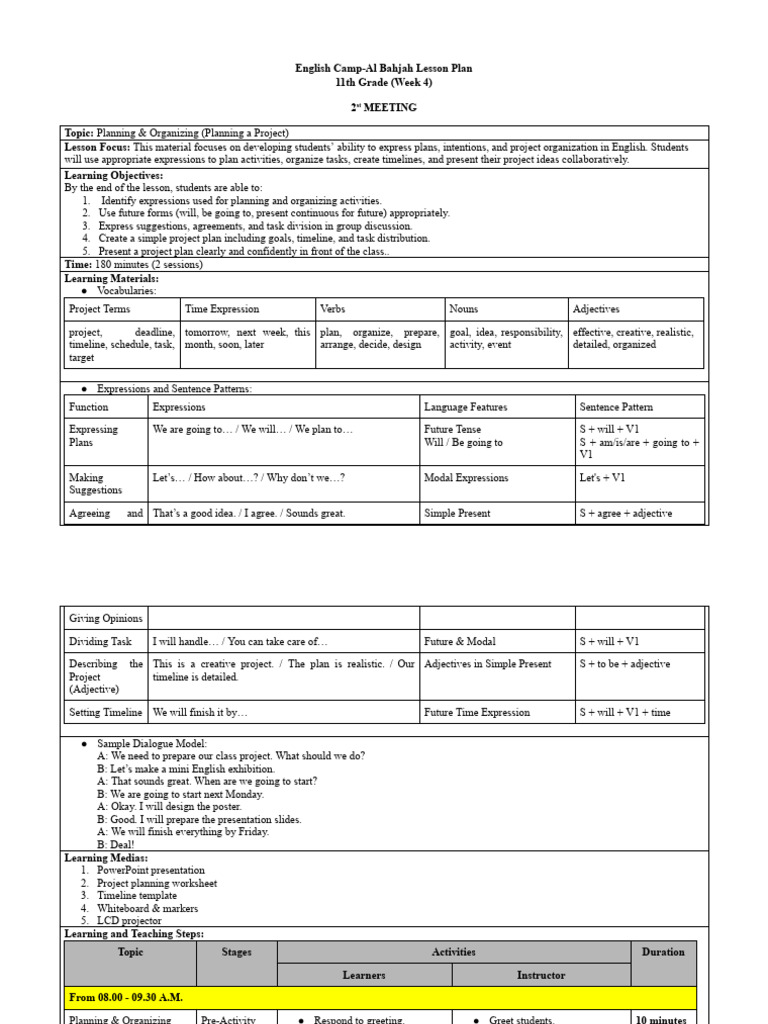 Lesson Plan Week 4 Day 2 | PDF | English Language | Learning