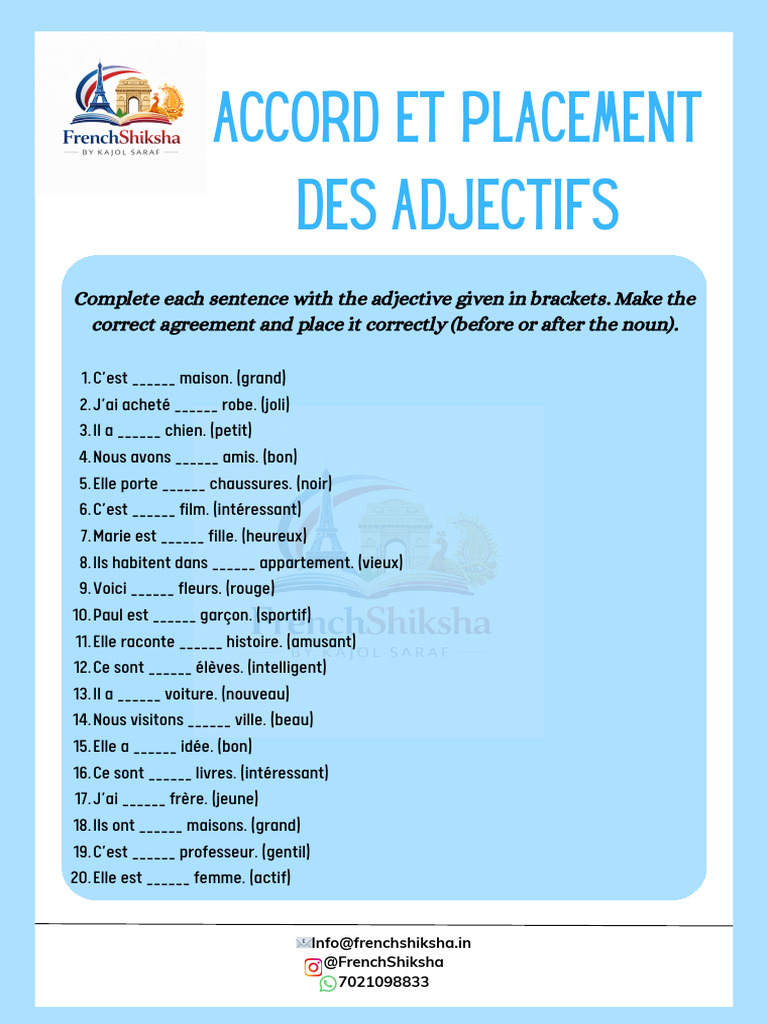 Accord Et Placement Des Adjectifs | PDF