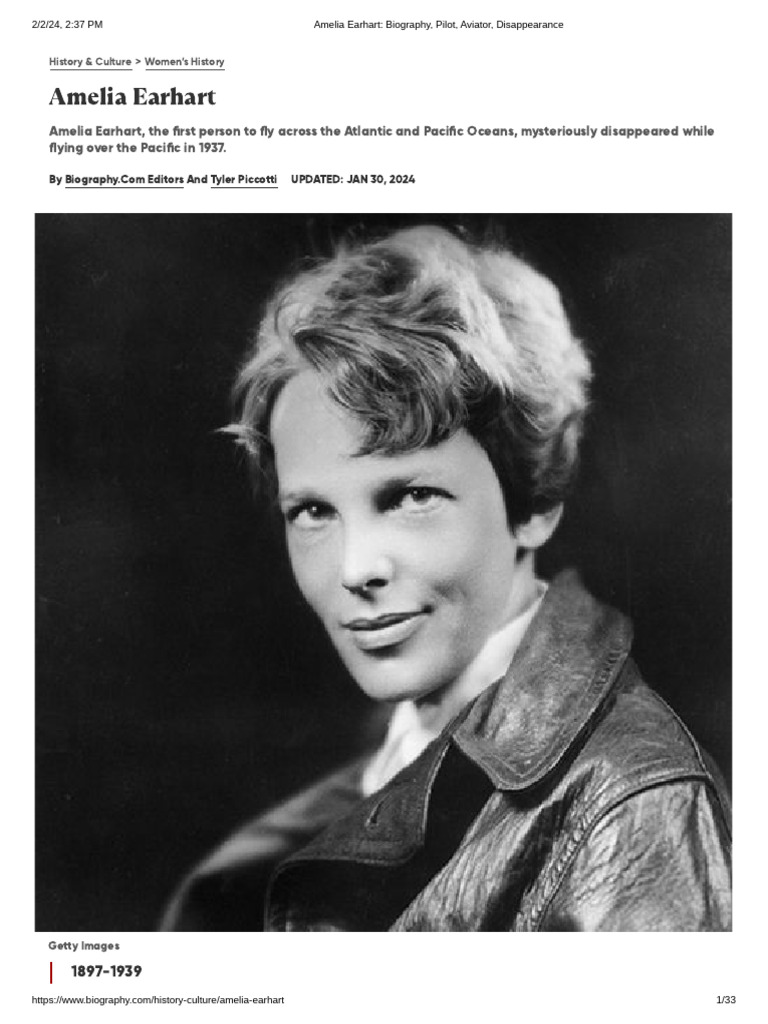 Amelia Earhart_ Biography, Pilot, Aviator, Disappearance | PDF