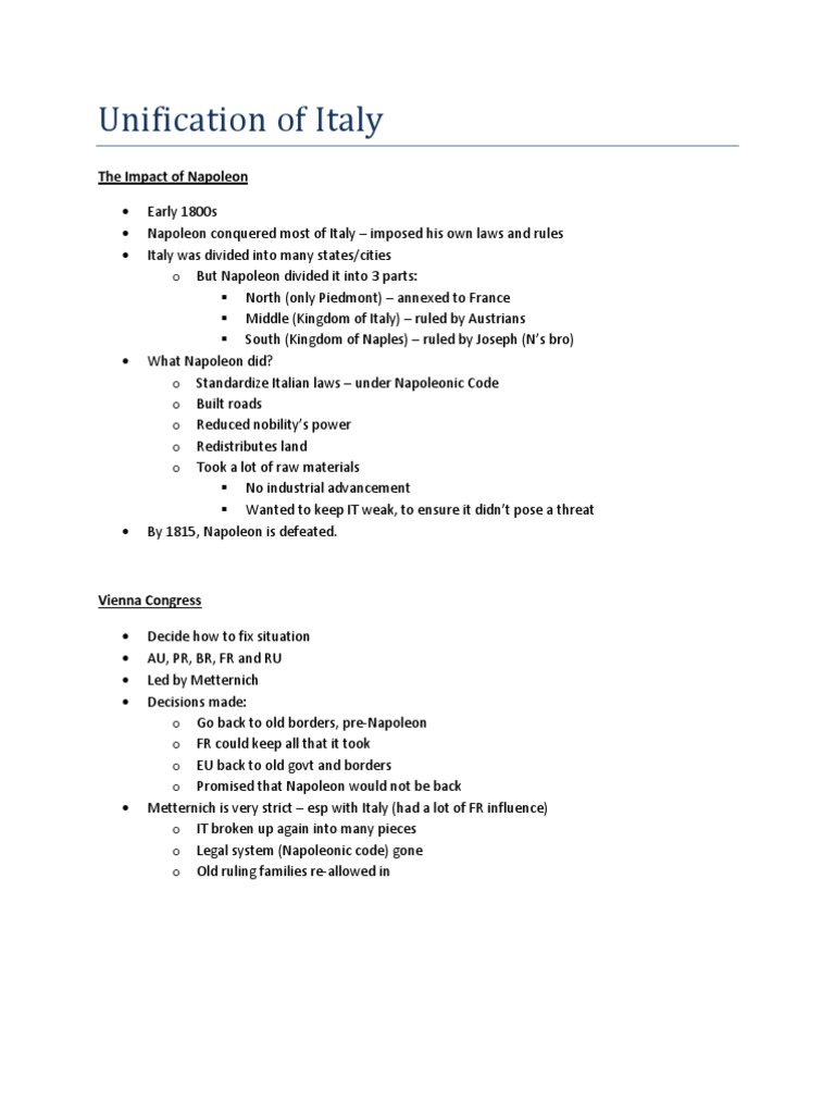 Italian Unification: Key Events and Leaders | PDF | Italy | Napoleon