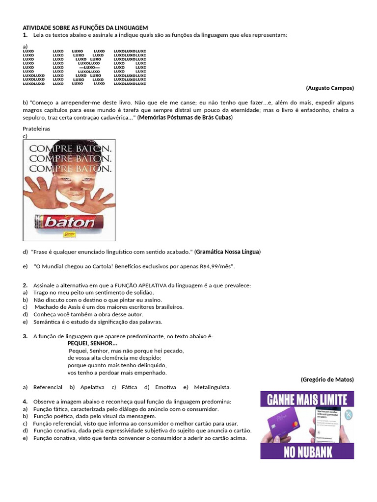 Atividade Sobre As Funções Da Ling | PDF | Comunicação
