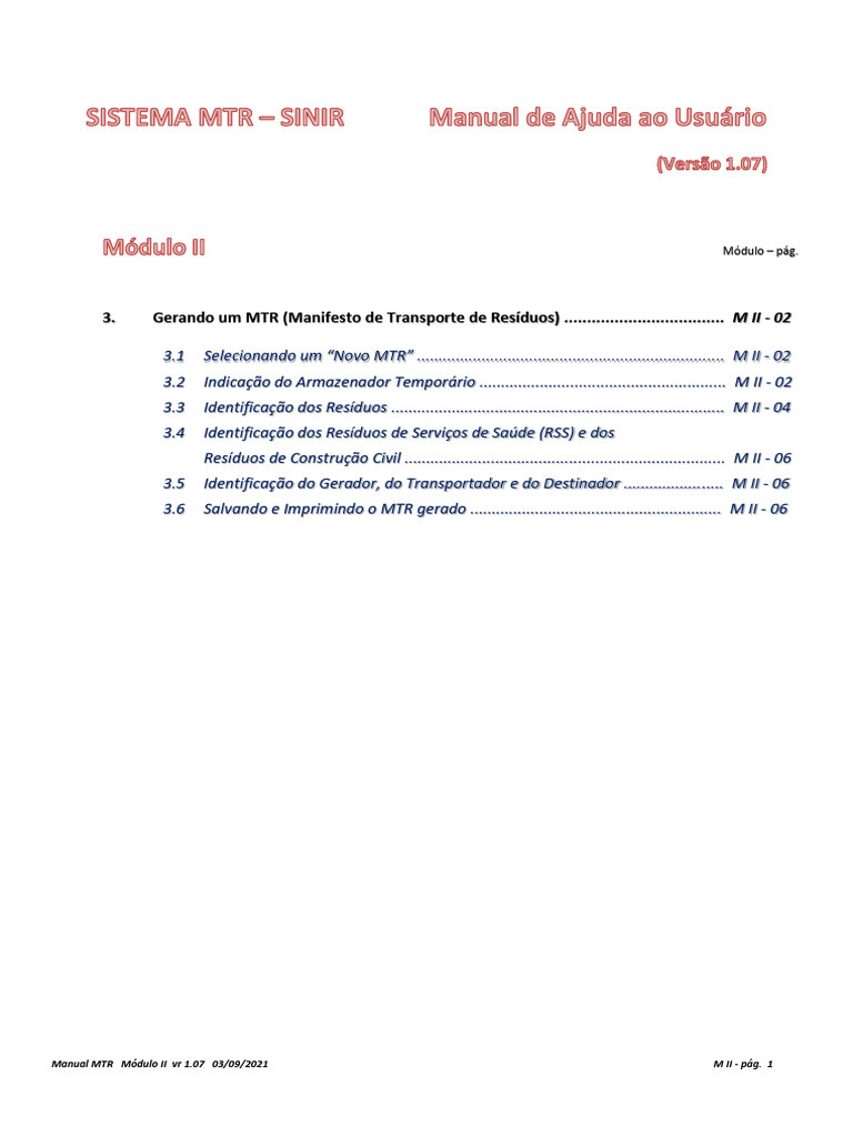 Manual MTR | PDF | Desperdício