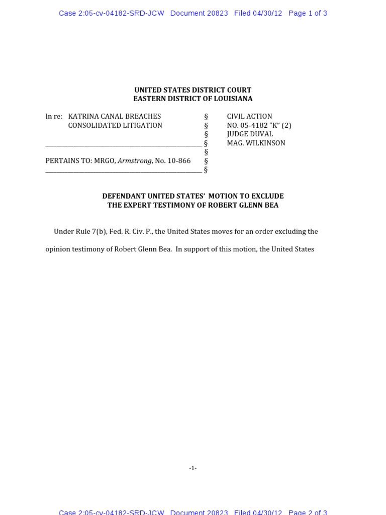 United States Motion To Exclude Robert G. Bea Doc 20823 | PDF | Daubert ...
