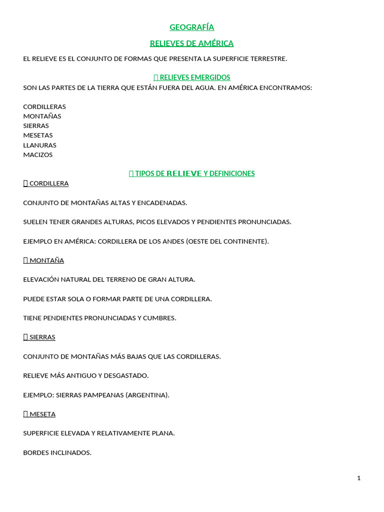 Geografía Relieve de América | PDF | Terreno | Meseta