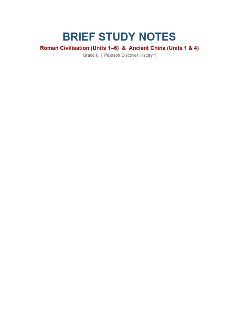 Brief Notes Rome China Grade6-1 | PDF | Ancient Rome | Roman Empire