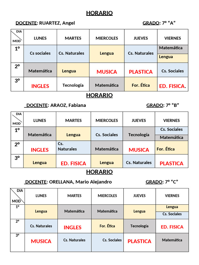 HORARIOS para El Dire | PDF