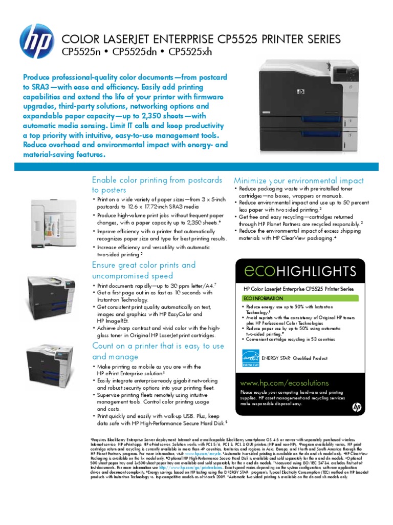 Color Laserjet Enterprise Cp5525 Printer Series: CP5525n - CP5525dn ...