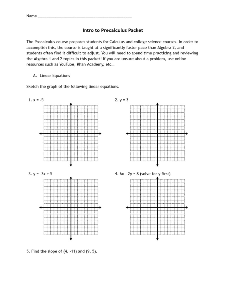 Intro To Precalculus Packet | PDF | Mathematics | Algebra