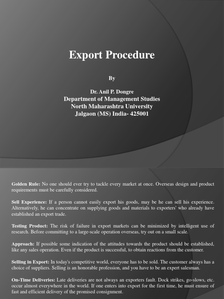 Export Procedure: Department of Management Studies North Maharashtra ...