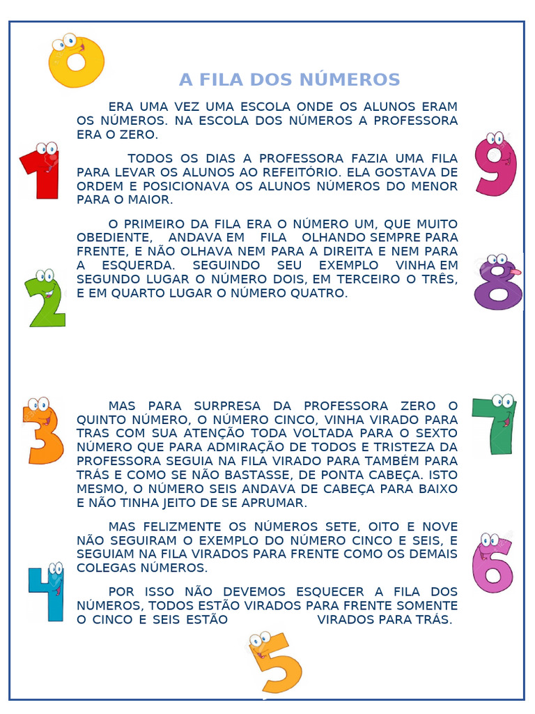 História para A Aula de Matematica A Fila Dos Números CRT | PDF