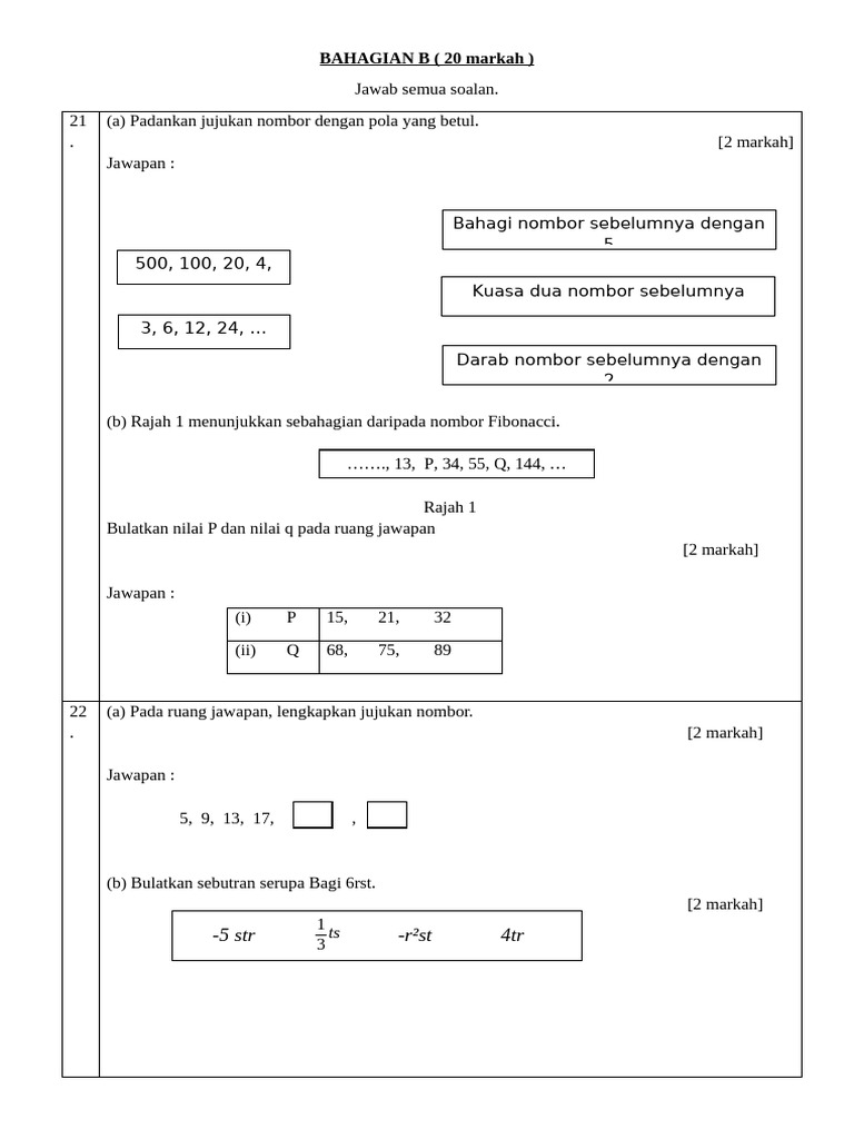 Soalan Bahagian B Dan C PPT Mate Form 2 | PDF