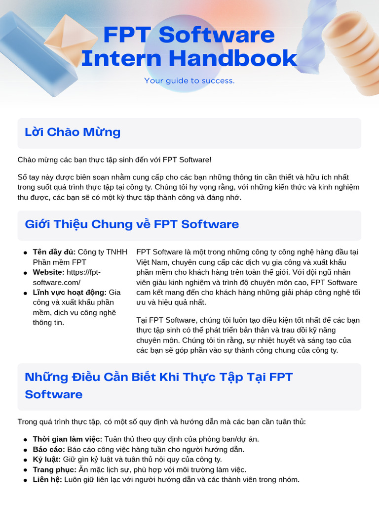 FPT Software Intern Handbook Ver2 | PDF