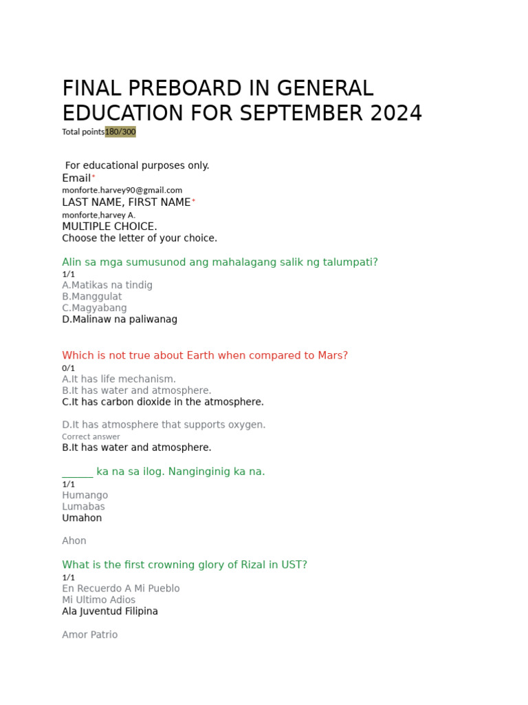 Final Preboard in General Education For September 2024 | PDF | Homo ...