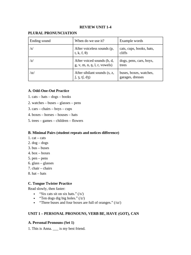 (Vũ) Review Unit 1-4 | PDF | Linguistics | Languages