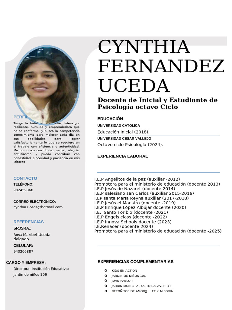 Cv Miss Cynthia (6) | PDF | Educación de la primera infancia