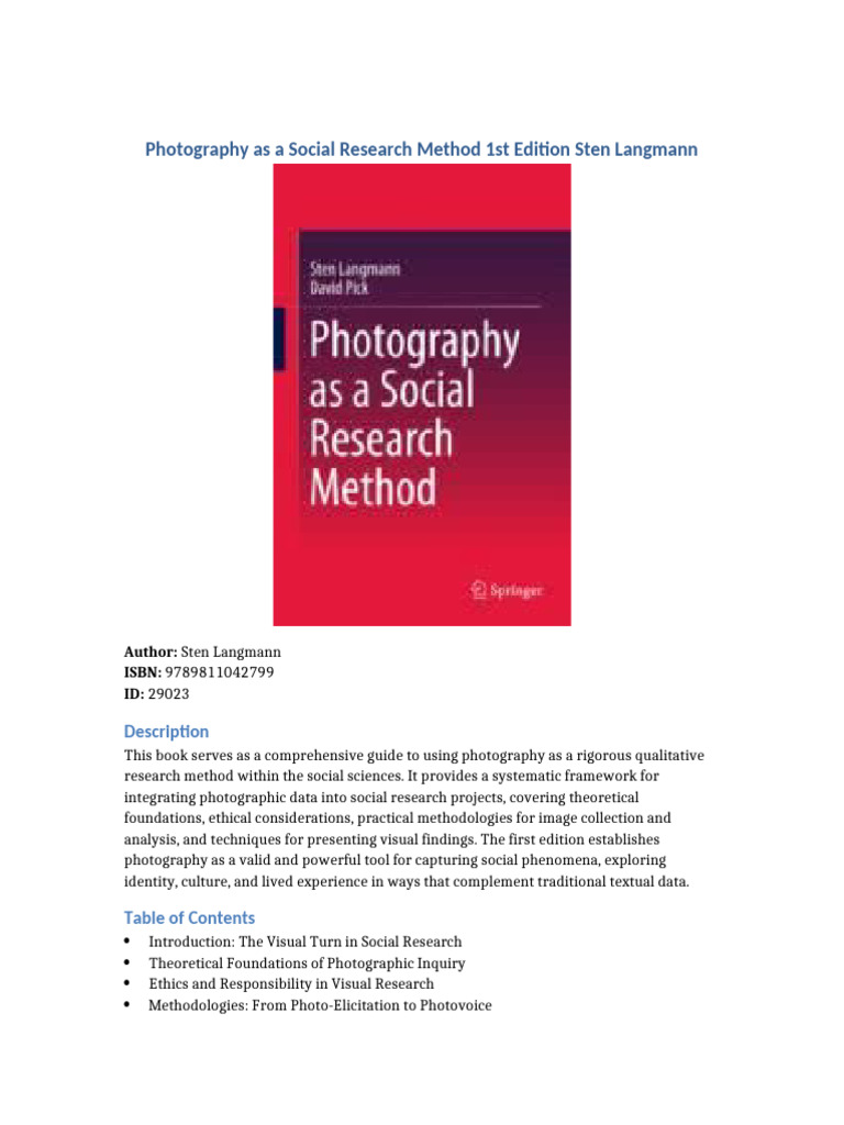 Photography as a Social Research Method 1st Edition Sten Langmann eBook ...