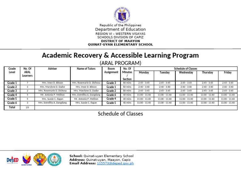 Aral Program Schedule | PDF
