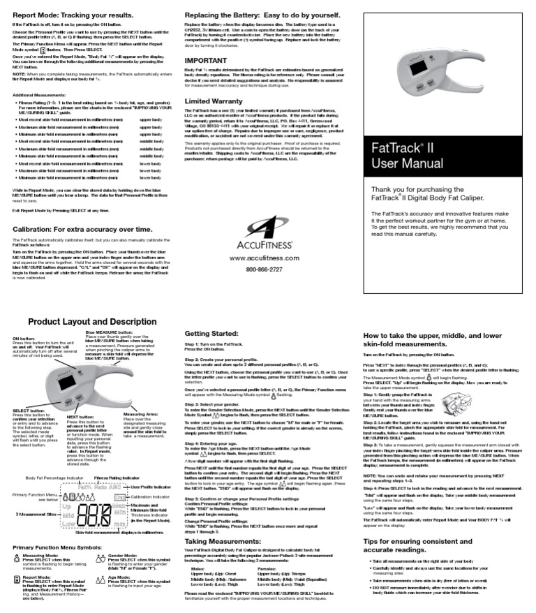 FatTrack II Digital Body Fat Caliper | PDF
