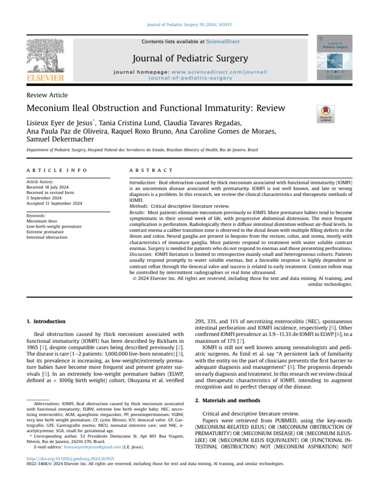 Meconium Ileal Obstruction and Functional Immaturity | PDF | Diseases ...