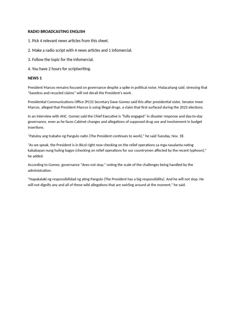 RADIO BROADCASTING ENGLISH SCRIPTWRITING | PDF